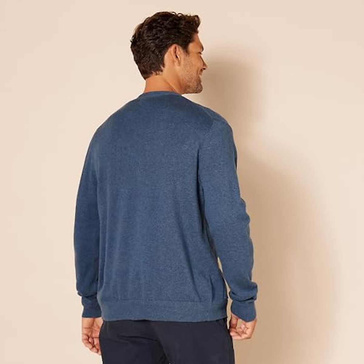 Amazon Essentials Men's Cotton Cardigan Sweater, Blue Heather, Large
