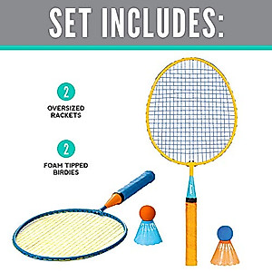 Franklin Sports Badminton Racket Set - Smashminton, Oversize - 2 Player Backyard Youth Set with Birdies For Kids