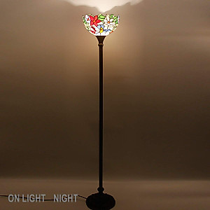 WERFACTORY Tiffany Floor Lamp Hummingbird Amber Stained Glass Light 12X12X66 Inches Pole Torchiere Standing Corner Torch Uplight Decor Bedroom Living Room Home Office S101 Series