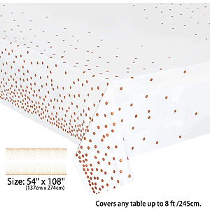 hapray 201PCS Disposable Paper Plates Rose Gold Party Supplies, Polka Dots Birthday and Baptism Decorations, include Cups, Napkins, Plastic Tablecloth, for Baby Shower