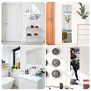 CEYAZYE 4PCS Full Body Mirror Stickers, 11.8'' x 11.8'' Acrylic Silver Wall Mirrors, 3D Square Wall Decor, DIY Self-Adhesive Art Sticker Decal for Living Room Bedroom Nursery and Playroom