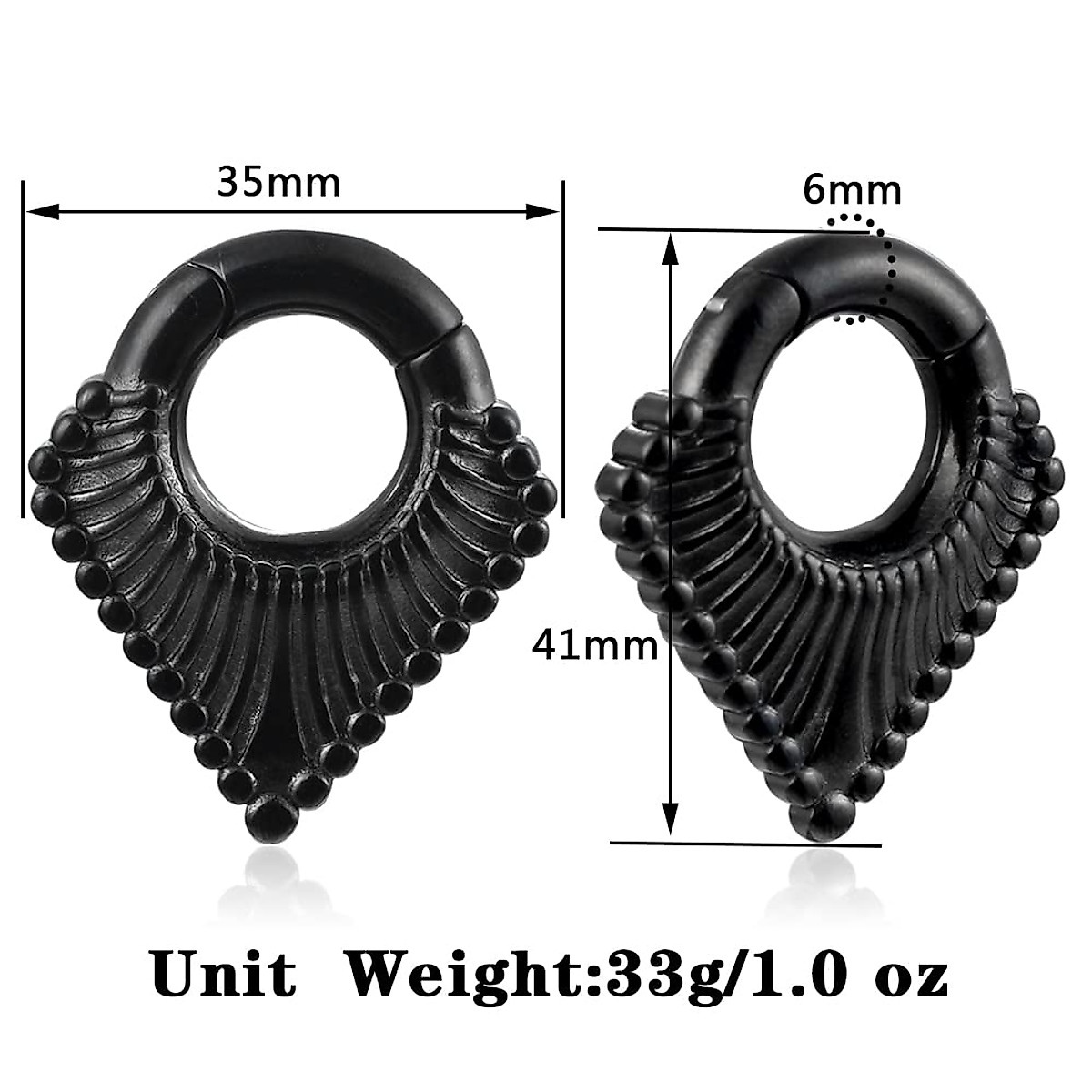 LADEMAYH 2Pcs 2g Ear Weights for Stretched Ears, Black Triangle Size 2 Gauge Earrings Dangle Gauges for Women, Surgical Steel Ear Hangers Weighted Gauges for Ears