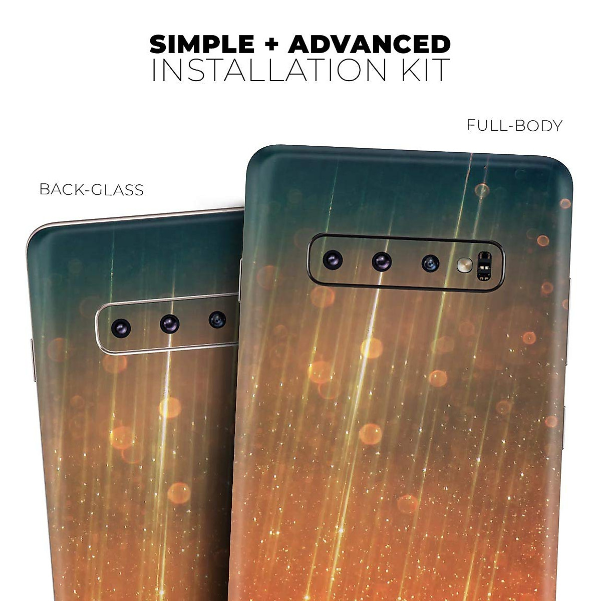 DesignSkinz Orange Scratched Surface with Gold Beams Protective Vinyl Decal Wrap Skin Cover Compatible with The Samsung Galaxy S20 (Screen Trim & Back Glass Skin)