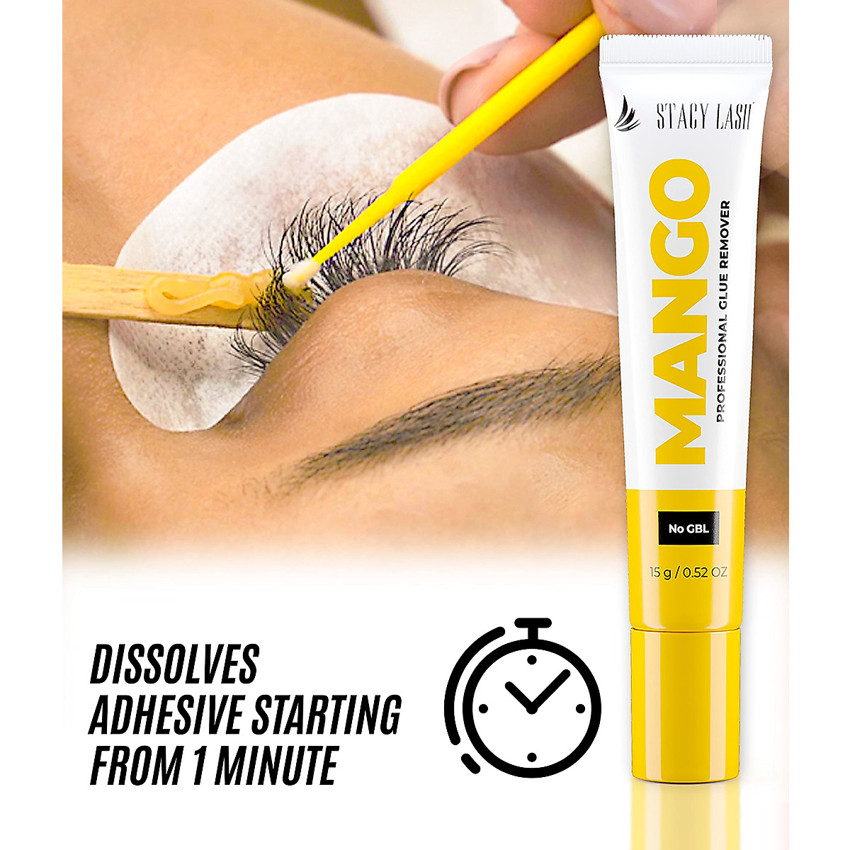 Cream Remover for Eyelash Extension Glue - Mango - Stacy Lash (0.52oz / 15g) / GBL Free/Fast Lash Adhesive Dissolution time - 60 sec/Mild Formula/Not Liquid/Professional Supplies