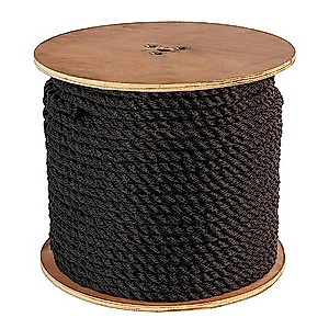 ATERET Twisted 3-Strand Black Polypropylene Rope Monofilament I 1" x 100 Feet I 12,825 lbs. Tensile Strength I Lightweight & Heavy-Duty Synthetic Cord for DIY Projects, Marine, Commercial Use