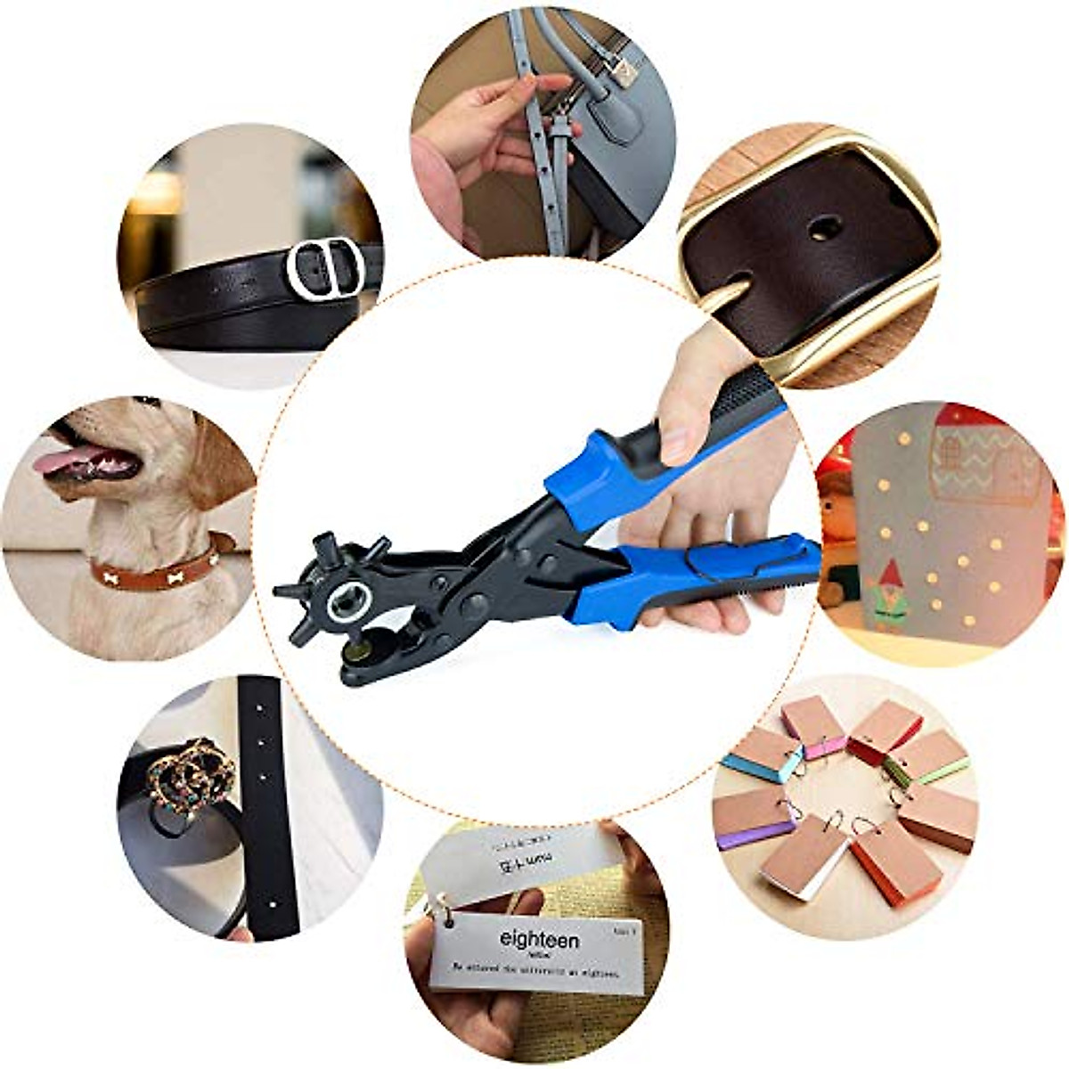 PeoTRIOL Belt Hole Punch, Heavy Duty Hole Punch, Leather Hole Puncher, Oval Hole Punch, Durable Watch Band Strap Shoe Hole Punching Tool Round Packed with a Ruler, Brass Pad, Screwdriver, Grinding Rod