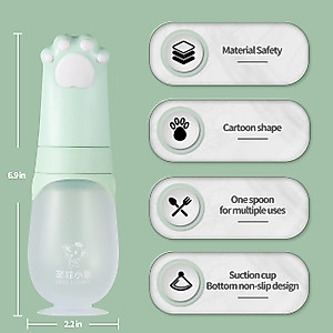 SANFE ELEPHANT Baby Spoons, Silicone Baby Food Dispensing Spoon, Squeeze Feeding Spoon with Cartoon Dust Cover, 4 oz. (Green)