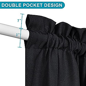 Hiasan French Door Curtains for Small Window, Rod Pocket Short Front Sidelight Curtain, 1 Panel (Black, W 24 inch x L 40 inch)
