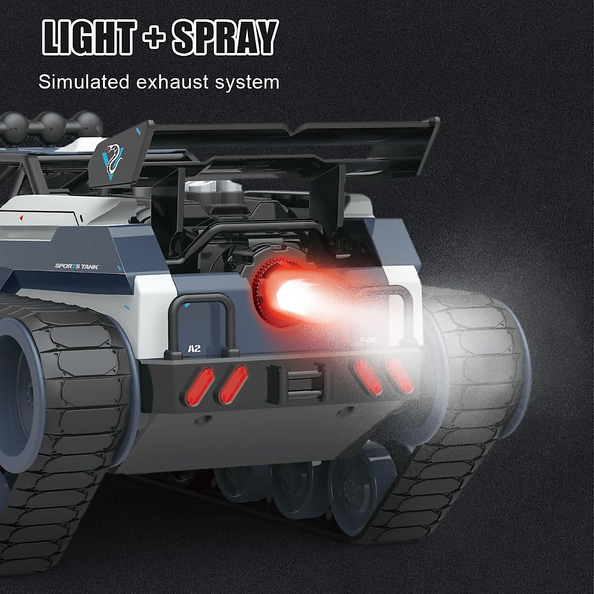 Losbenco Remote Control Tank, 1:12 Scale 2.4Ghz Alloy RC Tank, 360° Rotating Off-Road 4WD RC Crawler with Spray and Light Function for Kids Adults