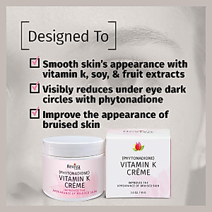 Reviva Labs Vitamin K Crème for Bruising, Under-Eye Dark Circles, and Wrinkles with Soybean Oil and Natural Fruit Extracts - 2 Oz, for Skin and Face