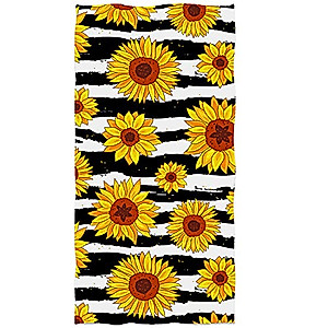 SLHETS Sunflower Hand Towels 13.6 * 29' Hand-Painted Striped Black White Bath Towels Soft Absorbent Kitchen Dish Towels for Bathroom Kitchen Decoration Hotel Gym Spa Sweat Towels