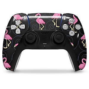 WraptorSkinz Skin Wrap compatible with Sony PS5 DualSense Controller Flamingos on Black (CONTROLLER NOT INCLUDED)