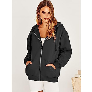 Prinbara Women's Sweater Trendy Hoodies Cute Jacket Casual Long Sleeve Fleece Sweatshirts Zip Up Y2k Clothes Teen Girl Tops 9PA89-heise-XS Black