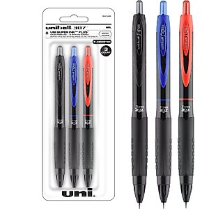 uni-ball 307 Retractable Gel Pens, Micro Point (0.5mm), Assorted, 3 Count