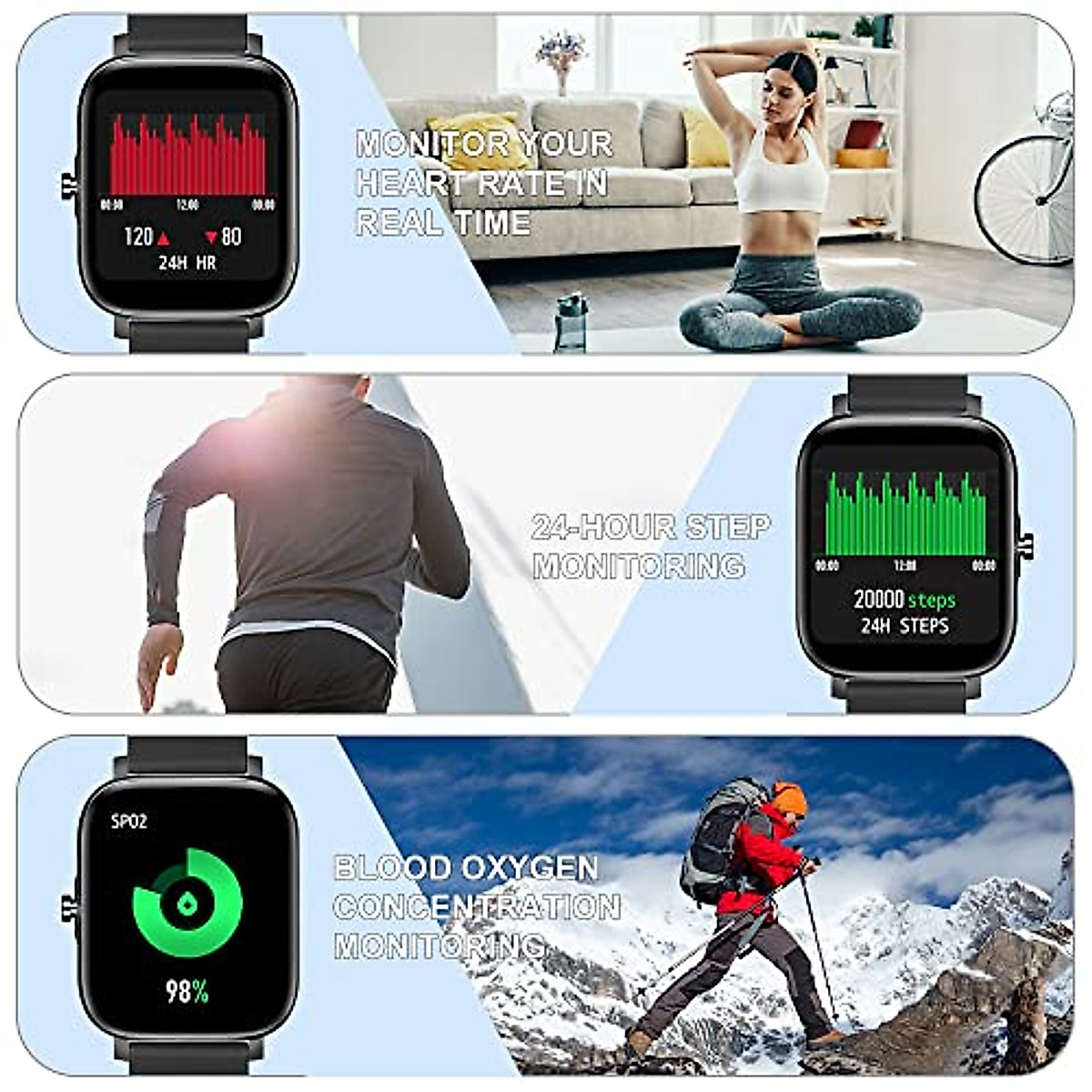 Motast Smart Watch for Men Women, 1.69" Touch Screen Fitness Tracker Watch 8 Sport Modes Smartwatch with Heart Rate and Sleep Monitor, IP68 Waterproof Pedometer Activity Tracker for Android iOS