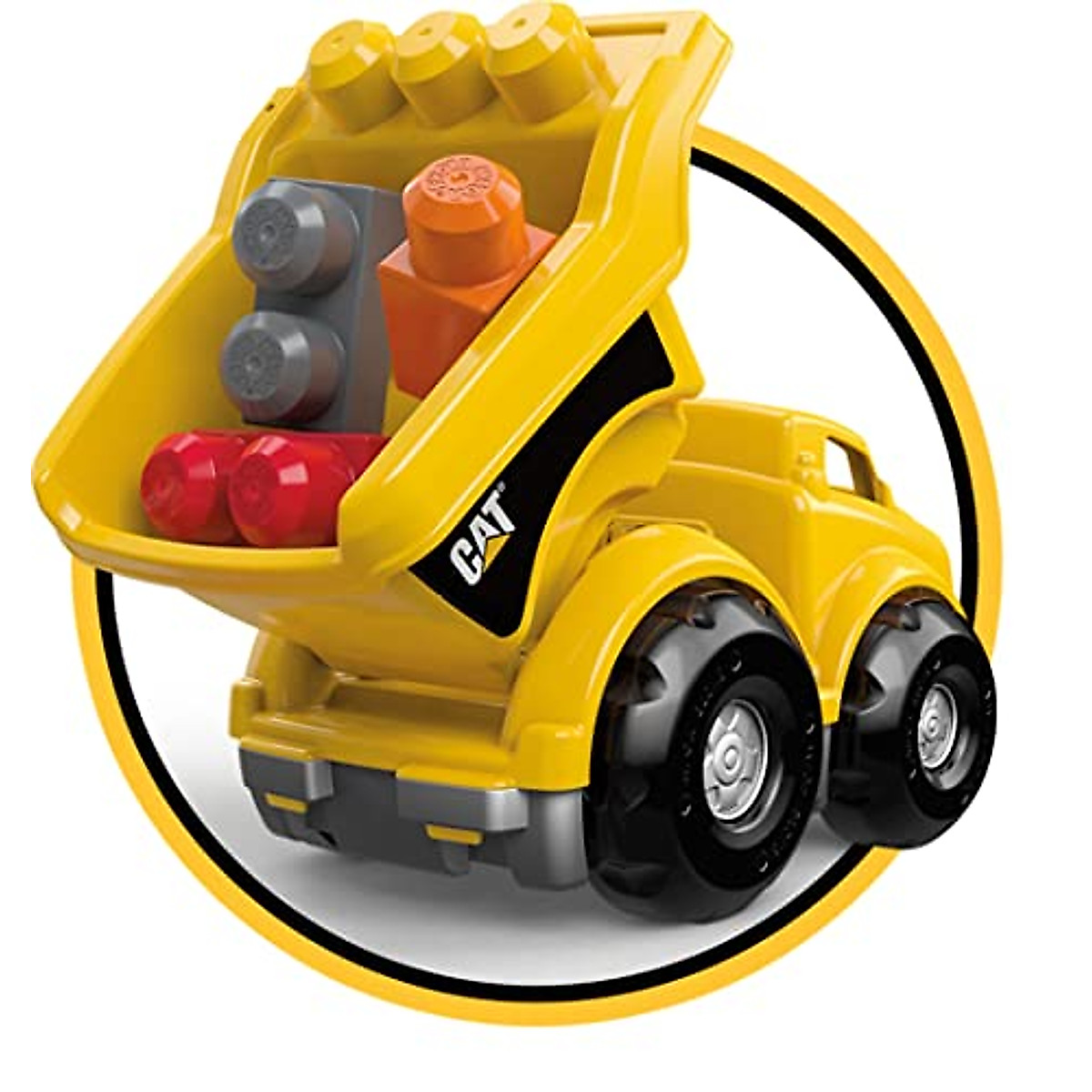 MEGA BLOKS Cat Toddler Blocks Building Toy Set, Lil’ Dump Truck with 7 Pieces and Storage, 1 Figure, Yellow, Ages 1+ Years