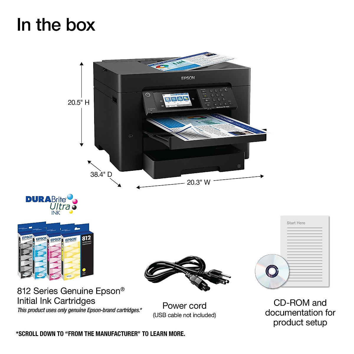 Epson Workforce Pro WF-7840 Wireless All-in-One Wide-Format Printer with Auto 2-Sided Print up to 13" x 19", Copy, Scan and Fax, 50-Page ADF, 500-sheet Paper Capacity, 4.3" Screen