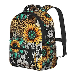 Jolisa-Buoncore Sunflower Turquoise Cow Print School Bags Kids Bag Backpack For School,Casual Daypacks For Teens Black One Size
