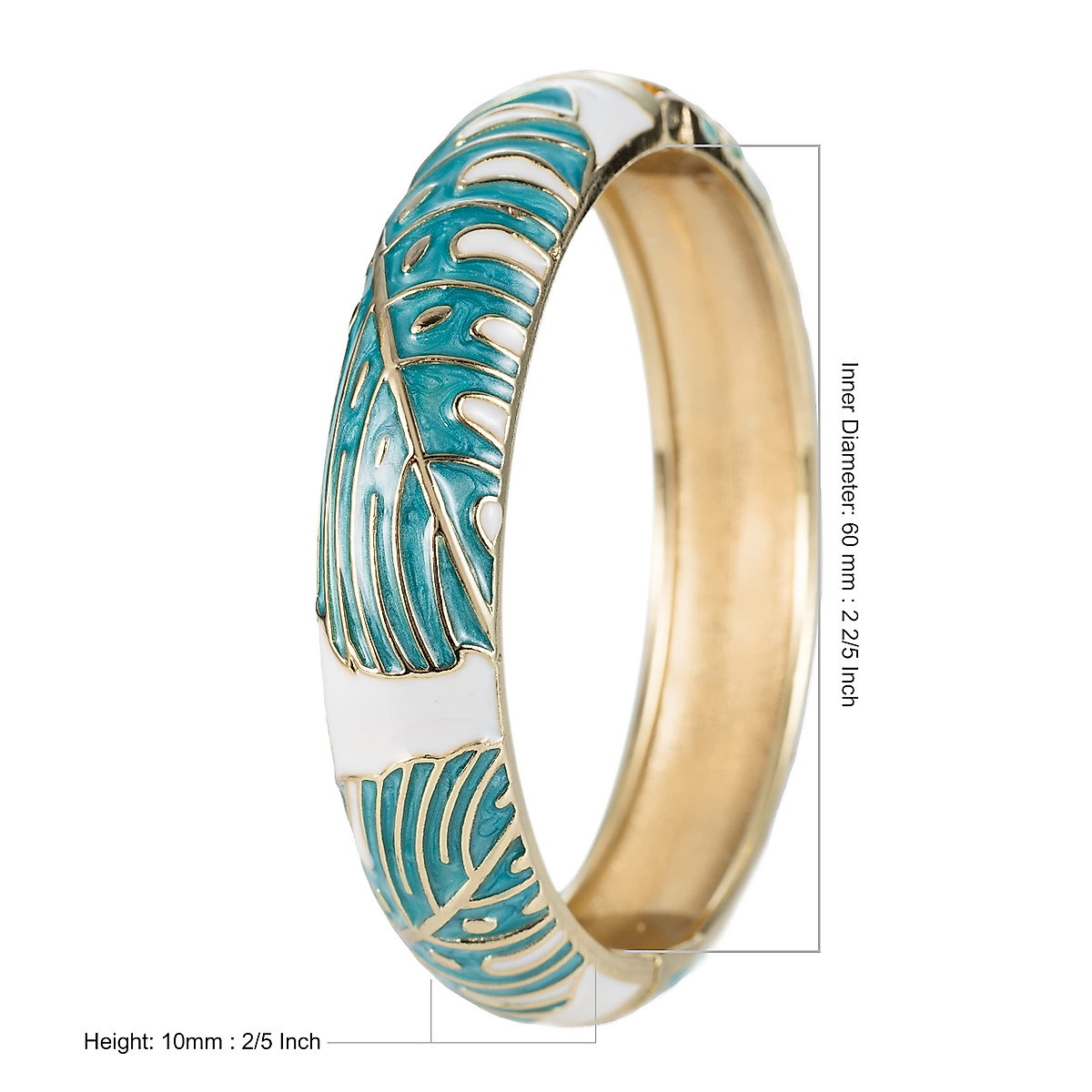 Aloha Jewelry Company Hawaiian Monstera Luau Leaves Hinged Clasp Fashion Enamel Bangle Bracelet (Teal)