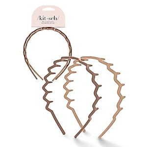 Kitsch Hairband - Zig Zag Headbands - Recycled Plastic Hair Band for Men & Women | Classic 90s Headband & Hairband | Mens Headband | Wavy Headband with Teeth | 2pc (Neutral)