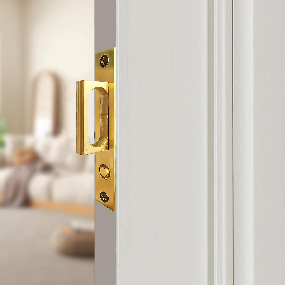 LWZH Brushed Nickel Pocket Door Edge Pull with Push Automatic Bounce Switch,Sliding Door Pull Hardware, Flush Hidden Handle (Gold)