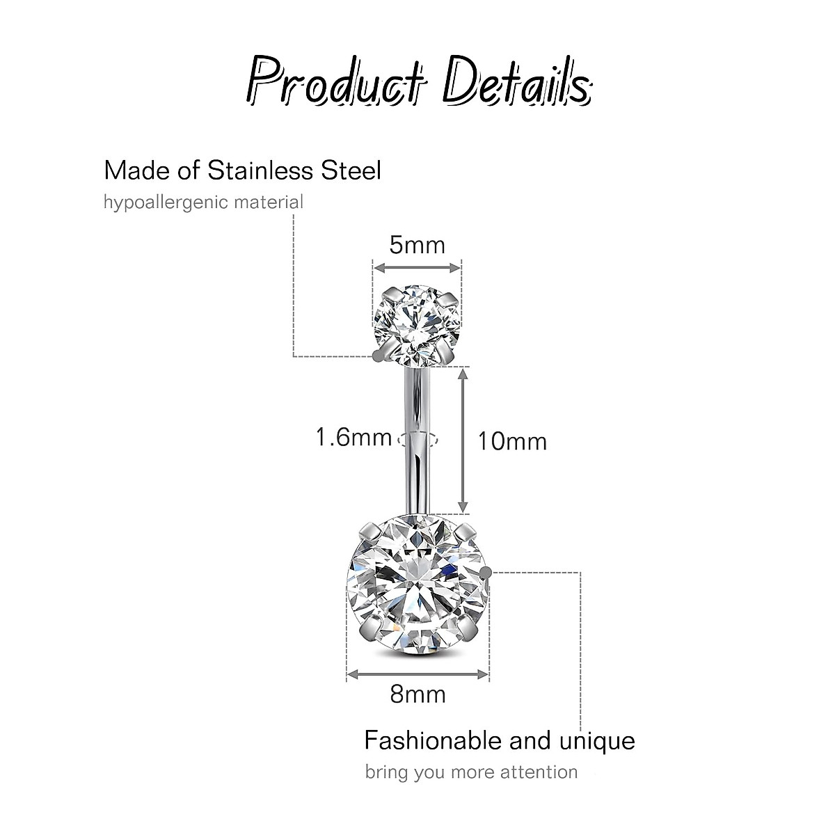 FECTAS 14g Belly Button Rings Surgical Steel CZ Petite Navel Ring for Women Body Piercing Jewelry Petite select Barbell Len 6mm 8mm 10mm 12mm Silver