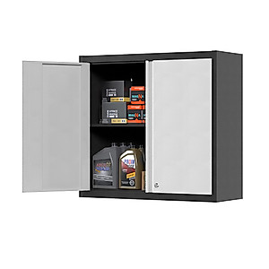 GangMei Metal Wall Storage Cabinet, Lockable Steel Garage Tool Chests with 2 Doors and 1 Adjustable Shelf for Home Office Garage Basement Pantry School and Workshop, Assembly Required