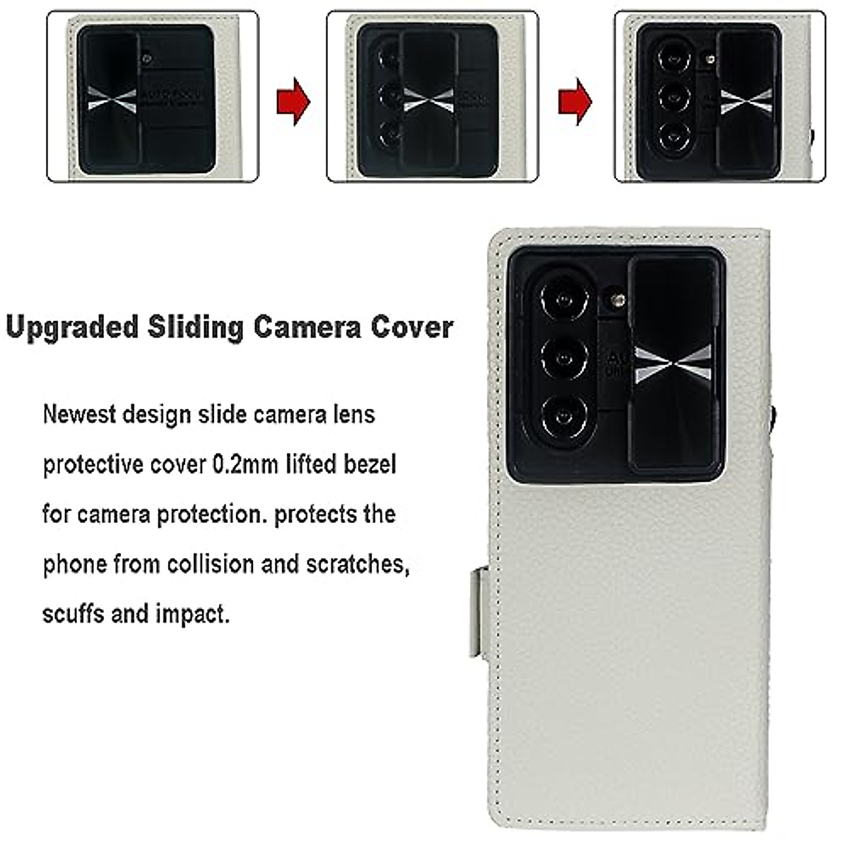 Vitodo for Galaxy Z Fold 5 Case with S Pen Holder - Genuine Leather Wallet Case Built in Slide Camera Cover, Card Slot, Kickstand, Hinge Protection Phone Cover for Samsung Galaxy Z Fold5 5G (White)