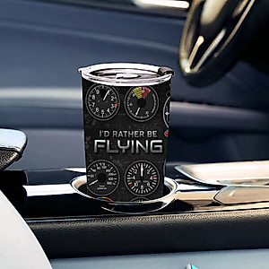 WAZONE Pilot Gauges Tumbler Cup I'd Rather be Flying Vacuum Insulated Stainless Steel 20oz Thermos Travel Mug Aviation Airplane Gifts for Aviator Women Men Male On Christmas Birthday