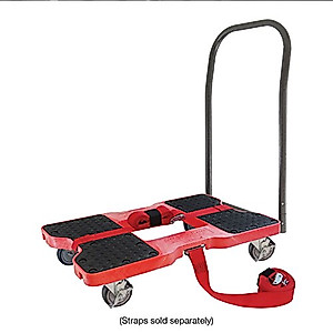 SNAP-LOC 1500 LB Push CART Dolly RED with Steel Frame, 4 inch Casters, Push Bar and Optional E-Strap Attachment