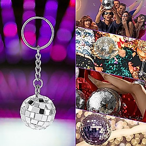 Disco Ball Keychain, 12 Pieces Disco Ball Party Favors Keychain 70s Disco Keychain Silver Mirror Ball Keychain Ball Party Supplies 1970s Party Favors Set for Halloween Christmas Party Decorations