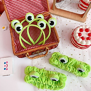 ikasus Frog Head Wrap and Hair Band Green Frog Headband Women Facial Makeup Headband Elastic Stretchy Head Band for Face Washing Shower Sports Yoga Beauty Skincare Hair Accessories Style 1