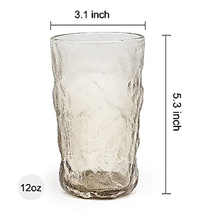 TOSSOW Glass Cups, Heavy Drinking Glasses Set of 2, Glacier Pattern Glassware(12oz) Decoration Mixed Drinks for Wine, Beer, Juice, Mojito and Cocktail-Coffee