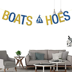 Maicaiffe Boats N Hoes Banner - Nautical Cruise Themed Birthday Party Decorations - Wedding - Baby Shower - Bachelorette/Bridal Shower Party Decorations Glitter