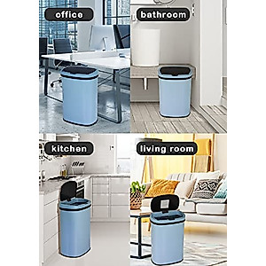 BIQWBIC 13 Gallon Automatic Trash Can with Lid, Large Stainless Steel Kitchen Trash Can Motion Sensor Garbage Can Touch Free Trash Cans for Kitchen, Office, Living Room, Toilet, Bedroom (Blue)