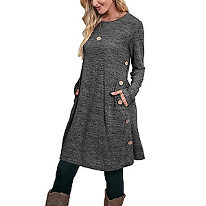 OFEEFAN Womens Sweater Dress Long Sleeve Winter Dresses Women 2024 Tunics Dark Grey M