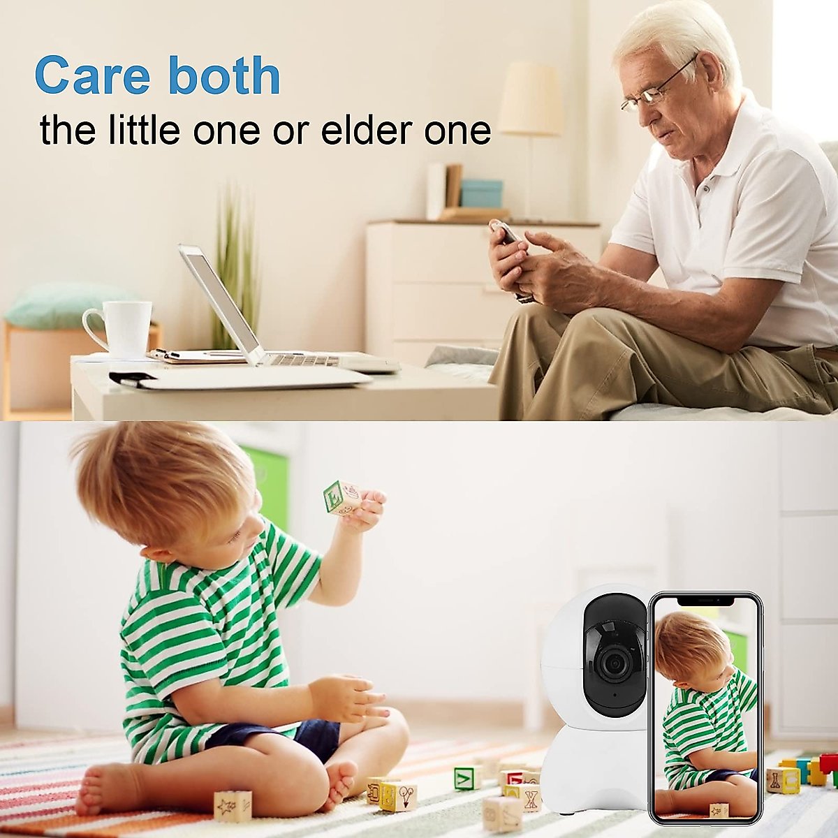 Sieke 1080P Smart Two-Way Audio Video Baby Monitor Camera Phone Access with Movement Sensor Night Version Infrared Camera Work with Amazon Alexa Echo and App for Baby, Pets, Elderly