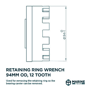 Marine Tech Retaining Ring Wrench 94mm OD, 12 Tooth, Attachment to Wrench Handle (AMT0031), Fits Yamaha, Suzuki, Mercury Retaining Rings, Removes Bearing Carriers