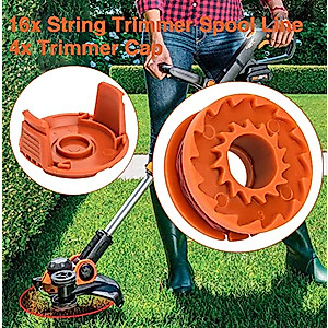 Trimmer Spool Line for Worx wa0010, Replacement Spools Compatible with Worx Weed Eater String, Trimmer Line Refills 0.065 inch for Worx Electric String Trimmers(16 Spools+4 Trimmer Caps)