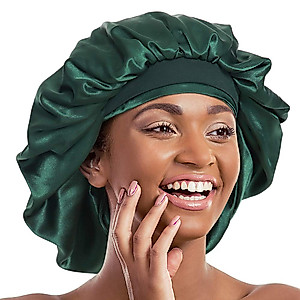 Alnorm Double Layered Satin Bonnet Oversized Sleep Cap for Hair Loss Women Green