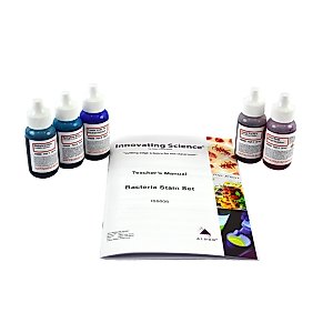 Innovating Science Bacteria Stain Set - 5 Microscope Slide Stains in 30mL Dropper Bottles: Methylene Blue (2), Carbol Fuchsin, Carbol Rose Bengal, Crystal Violate