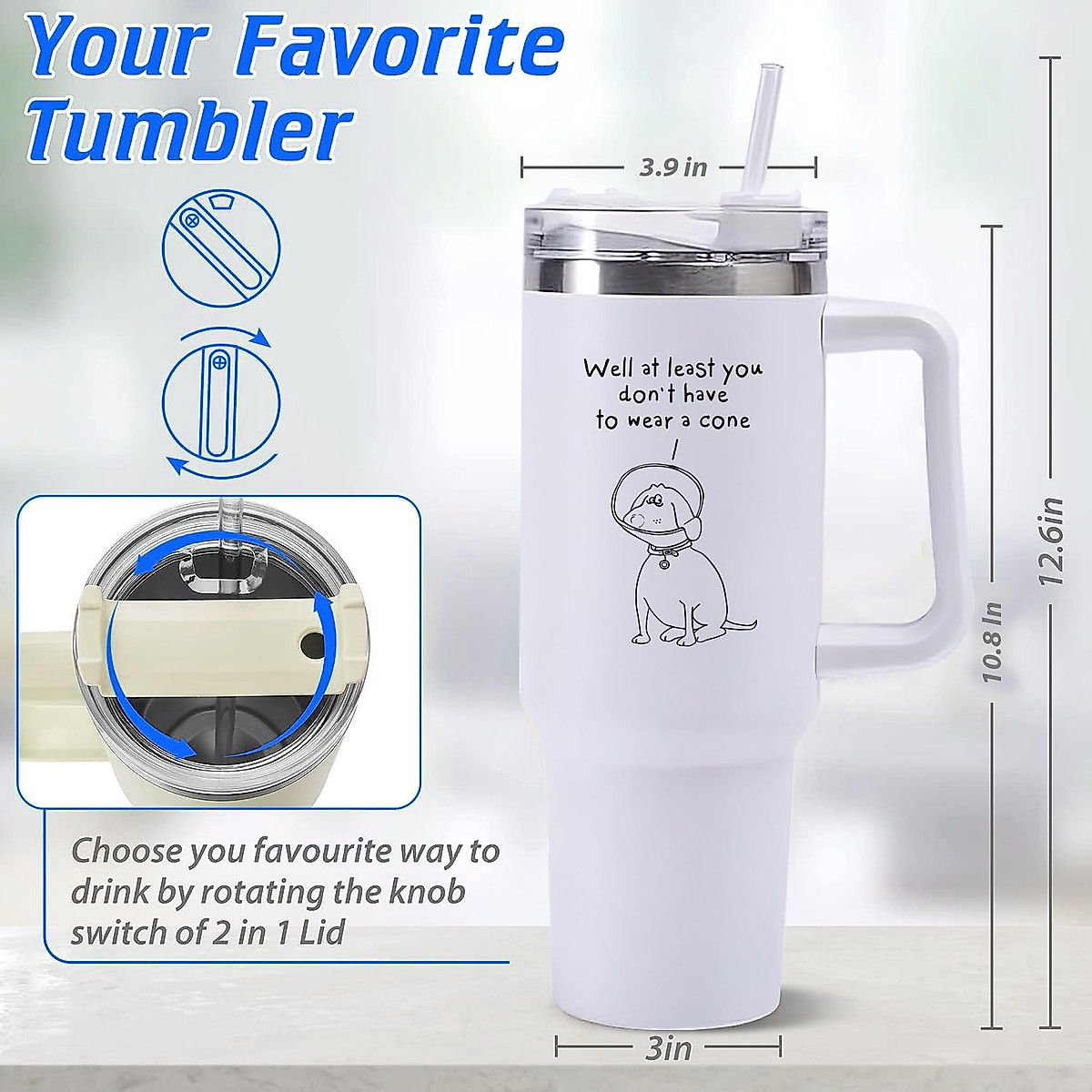 40 oz Insulated Tumbler - Get Well Soon Gift for Women & Men - Stainless Steel Travel Mug for Hot & Cold Drinks - Post Surgery, Cancer, Chemo, Hospital, ACL, Hysterectomy, Wisdom Teeth Recovery Gift