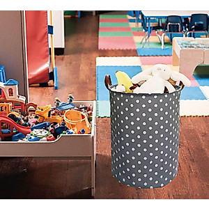 SANTIGHU Large Laundry Basket, Waterproof Laundry Hamper, Collapsible Canvas Basket for Kids Room,Toy Organizer, Home Decor, Nursery Hamper (Black Dot)