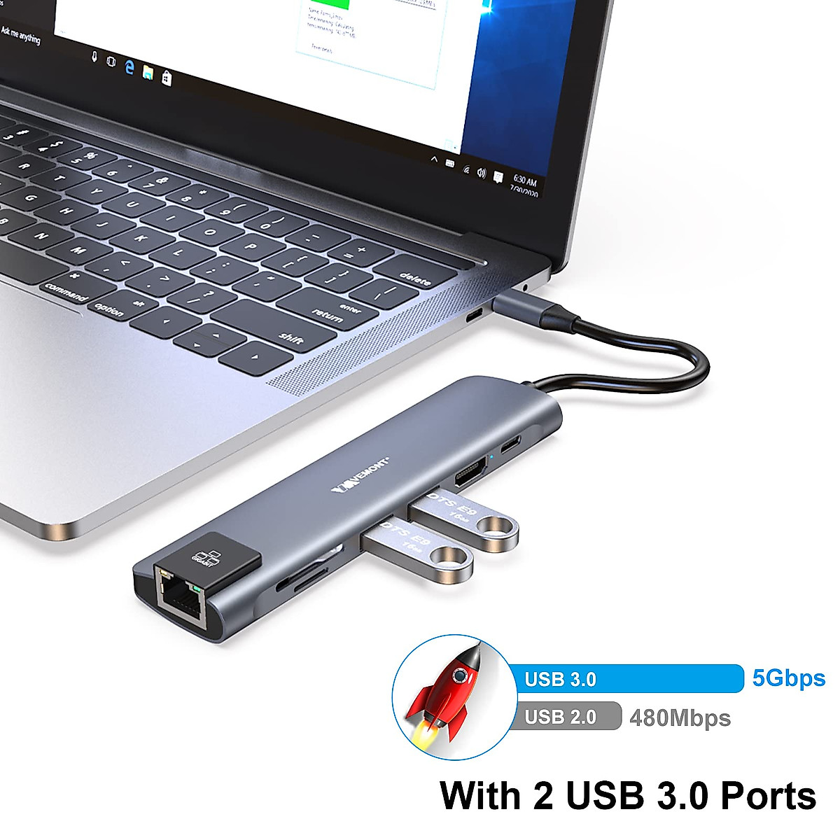 USB C Hub 7 in 1 Multiport Adapter 4K HDMI,100W Power Delivery,2 USB-A Data Ports,1 Gigabit Ethernet,SD/TF Card Readers,USB C Dongle for MacBook Pro/Air,iPad,iMac,iPhone 15 Pro/Pro Max,and More