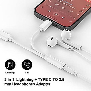 Lightning to 3.5 mm Headphone Jack Adapter,[Apple MFi Certified] iPhone Headphones Aux Audio Dongle+USB Type C to 3.5 mm Jack Female Adapter for iPhone 14 13 Pro Max 12 11 XS XR X 8 7 Samsung S23 S22