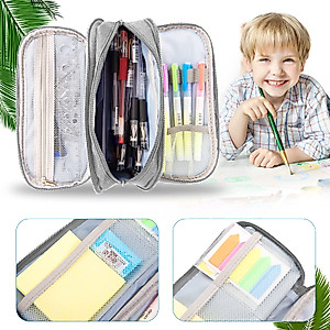 NEWUPZSI Large Pencil Case Grey christmas gifts teen girl teenage boys pouch with 3 compartments Pouch big capacity canvas pencil Bag school supplies for college School Teen Men Women adults