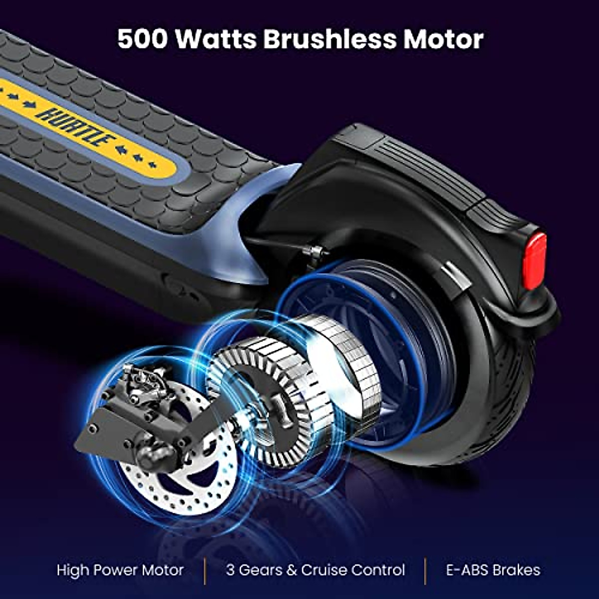 Hurtle Folding Electric Scooter - 10” Honeycomb Tires, 25 Miles Range, 19 MPH Max Speed, 500W 36V Brushless Motor Escooter with App Control, E-ABS Front Drum & Rear Disc Brakes, E-Scooter for Adult