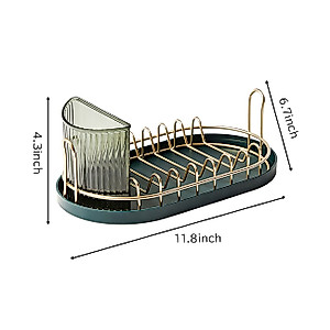 Qulable Dish Rack Drainer with Removable Tray Mini Sink Dish Strainers Drying Rack Drainers Tableware Organizer Waterproof for Kitchen Counter Top(Green)