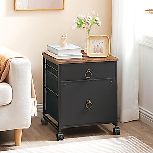 HOOBRO File Cabinet, 2-Drawer Filing Cabinet, Vertical Mobile Office Cabinet, Rolling Printer Stand, for A4/Letter Size Files, Nonwovens Drawer, for Home Office, Rustic Brown and Black BFK21WJ01