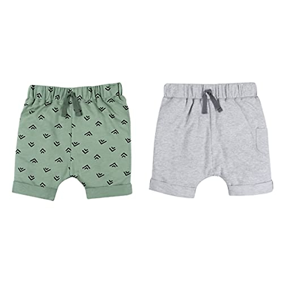 Lamaze Baby Boys' Super Combed Natural Cotton Athletic Style Shorts, 2 Pack, Gray/Green, 12 Months